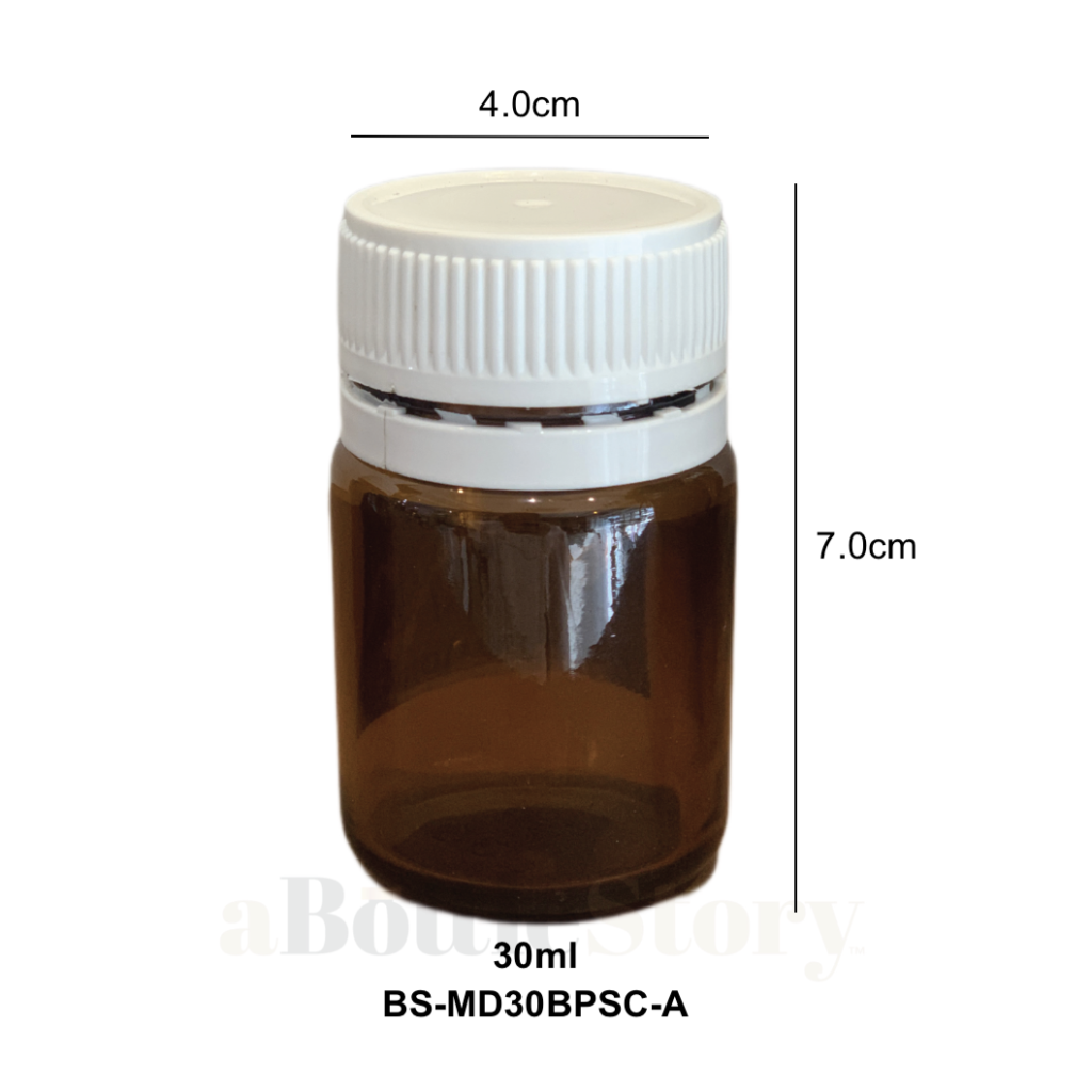 Tablet Medicine Pill Capsule Amber Glass Bottle (Safety Cap) - A Bottle ...