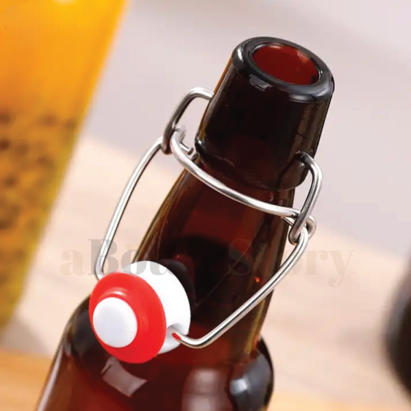 Swing Top Amber Glass Water Bottle (Round Base) - A Bottle Story