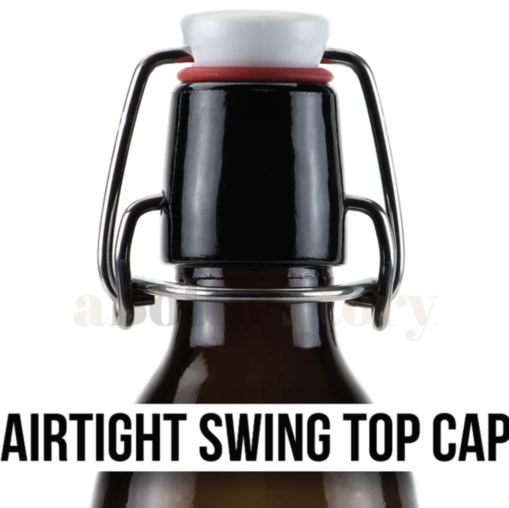 Swing Top Amber Glass Water Bottle (Round Base) - A Bottle Story