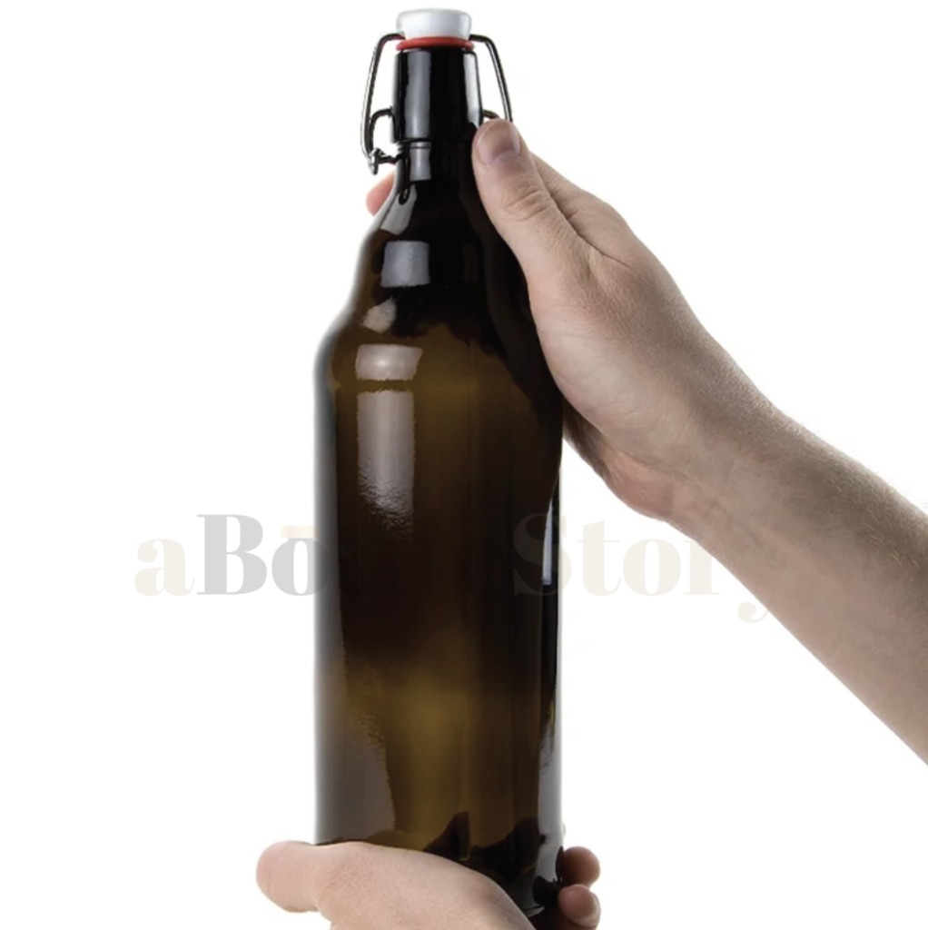 Swing Top Amber Glass Water Bottle (Round Base) - A Bottle Story