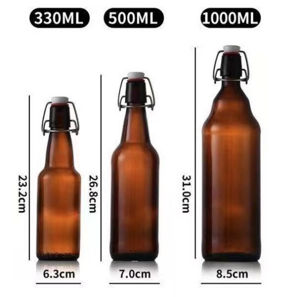 Swing Top Amber Glass Water Bottle (Round Base) - A Bottle Story